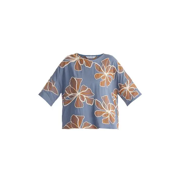 PAISIE Floral Embroidered Relax Fit Top - Blue