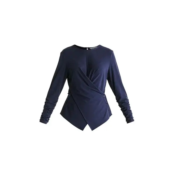 PAISIE Side Button Jersey Wrap Top In Navy - Blue