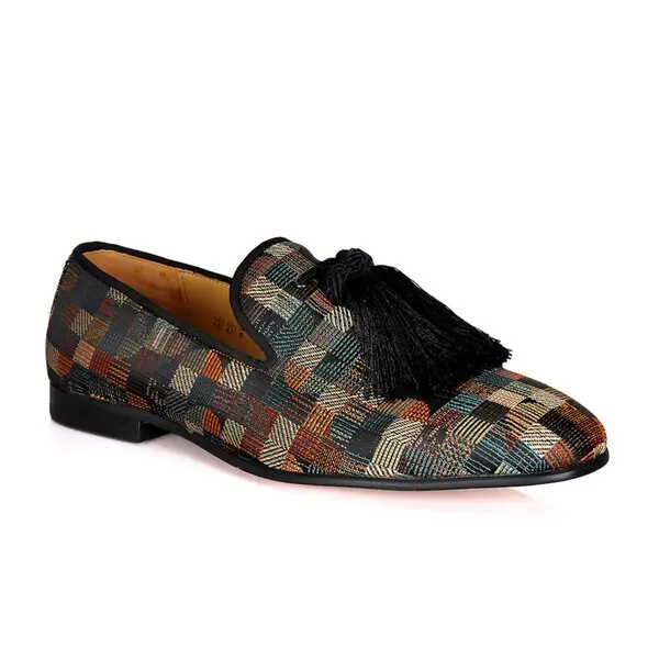DAVID WEJ Alberto Square Embroidery Tassel Loafers Khaki - Brown
