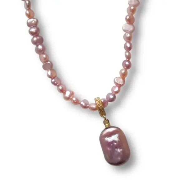 NINEMOO Rectangular Pink Baroque Pearl Necklace - Purple