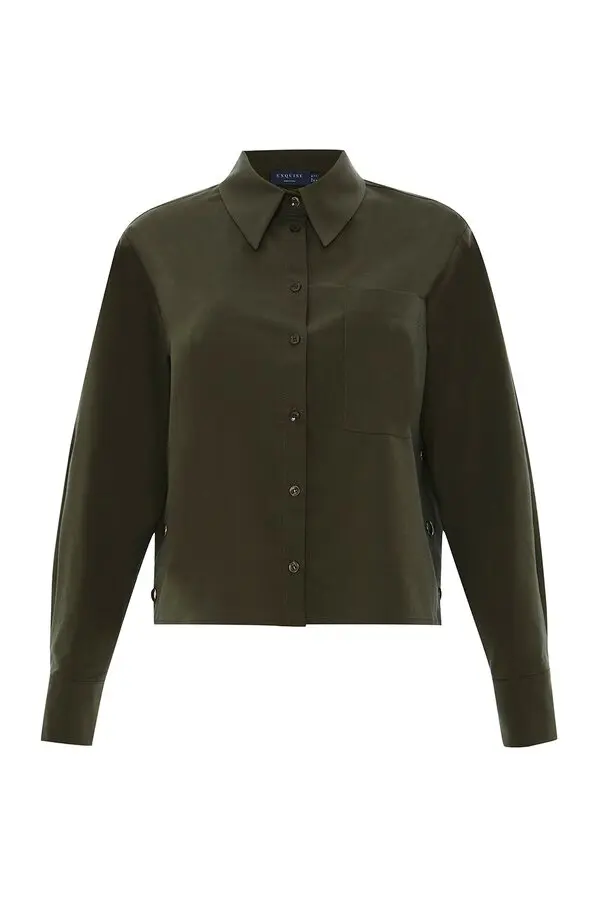 EXQUISE Snap Button Shirt – Khaki - Green