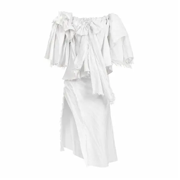 Miro Misljen Off-shoulder Ruffled Maxi Dress - White
