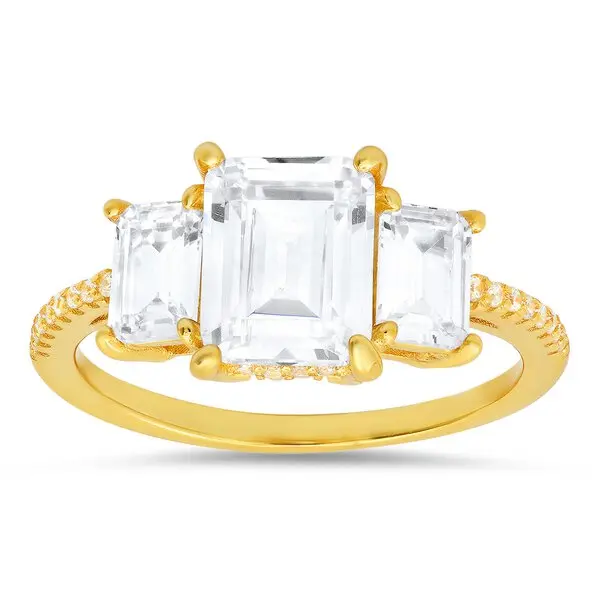 KYLIE HARPER Three Stone Emerald Cut Diamond Cz Statet Ring - Gold