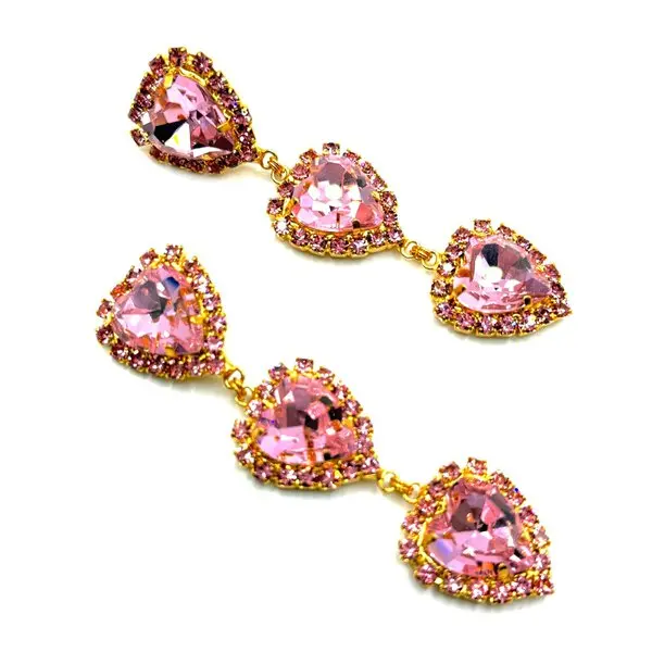 ACHALA HANDCRAFTED Via Dell'amore Triple Heart Long Earrings - Pink