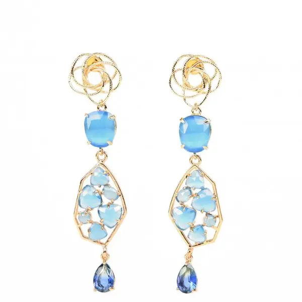 ADDICTED2 Blue / Gold Giunone Chandelier Earrings Water Blue Color - Blue/gold