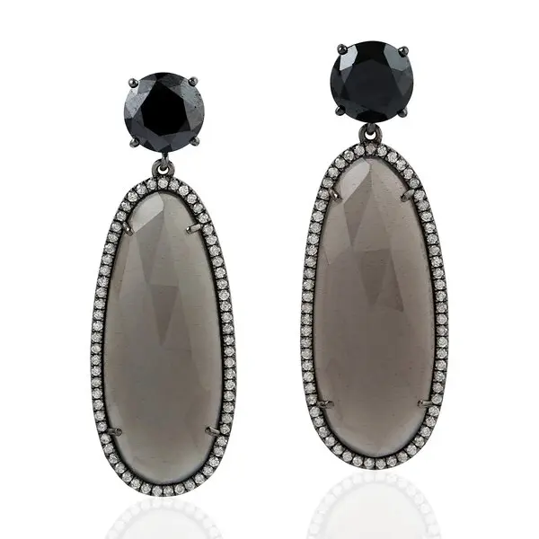 ARTISAN Moonstone & Diamond Halo Drop Earrings In 18k Gold - White