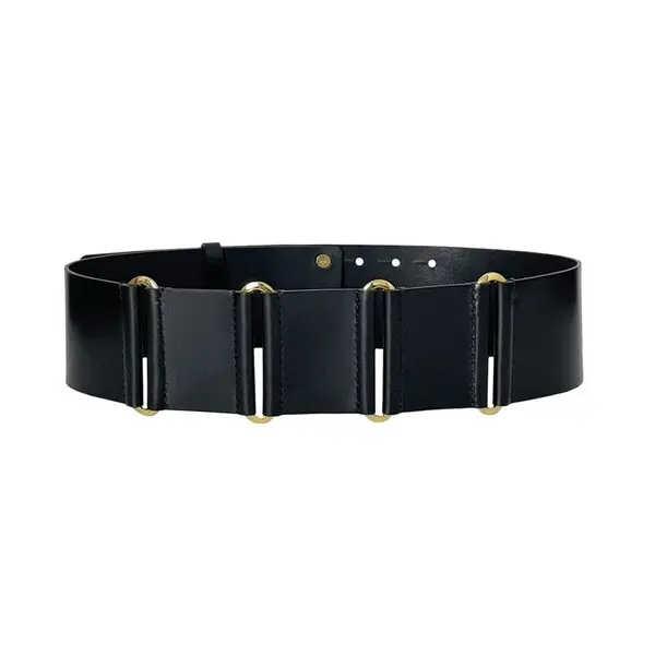 HAUTE CUIR Linked Wide Leather Belt - Black