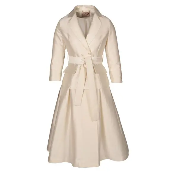 SANTINNI Audrey' 100% Wool & Silk Dress Coat In Bianco - White
