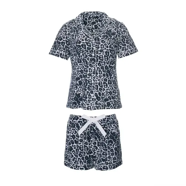 PRETTY YOU Bamboo Shirt Short Set In Leopard Print - Grey
