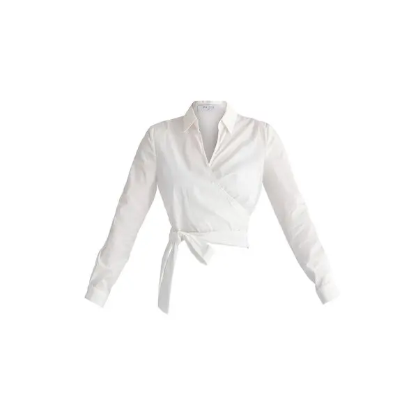 PAISIE Side Tie Wrap Blouse - White