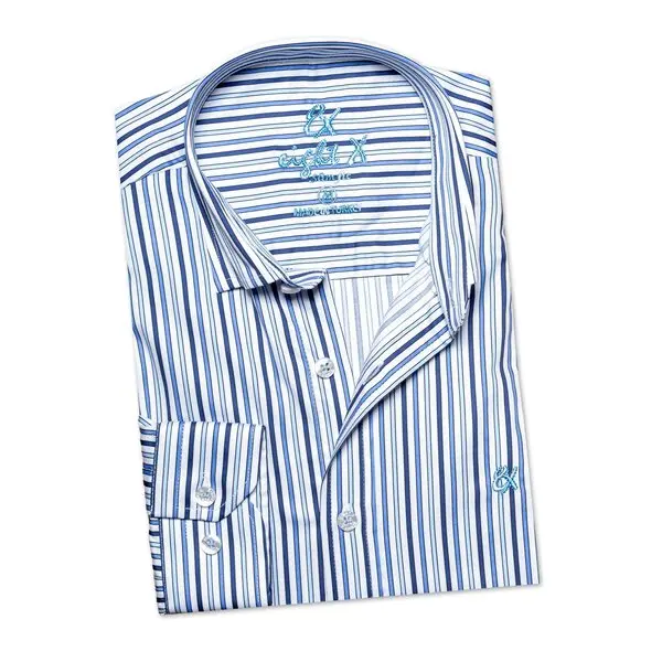 EIGHT X Blue / White Shades Of Blue Striped Cotton Button Down Shirt - Blue/white