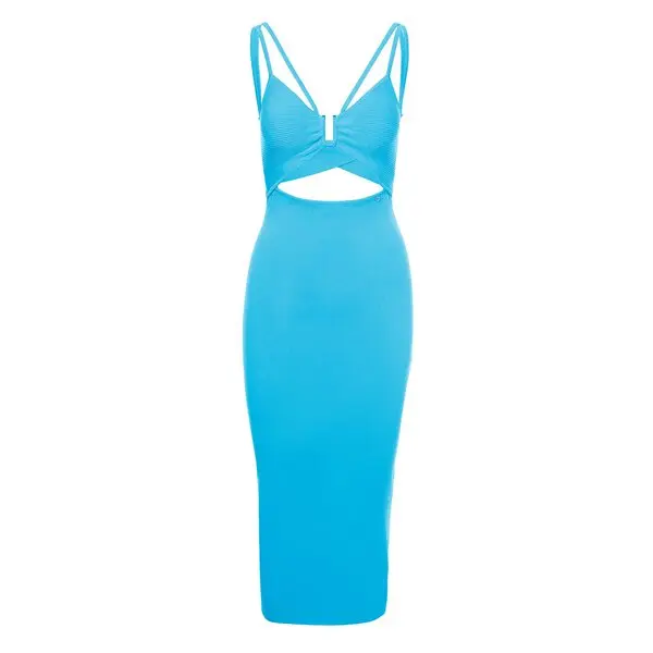 NISSA Knitted Midi Dress - Blue