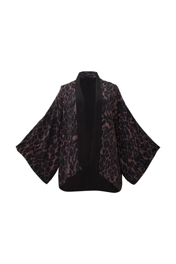 ARTEMIS MUSE Black / Brown Leopard Print & Black Reversible Kimono - Black/brown
