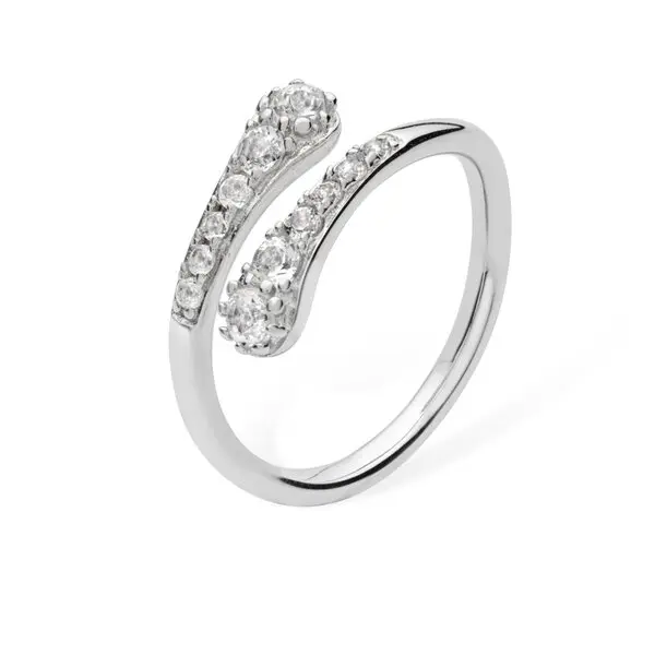 LUCY QUARTERMAINE Silver / Gold Solid Sterling Silver Cross Over Skinny Drip Ring With White Topaz - Silver/gold