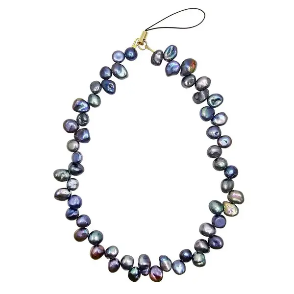 FARRA Petal Shaped Purple Freshwater Pearls Phone Strap - Black