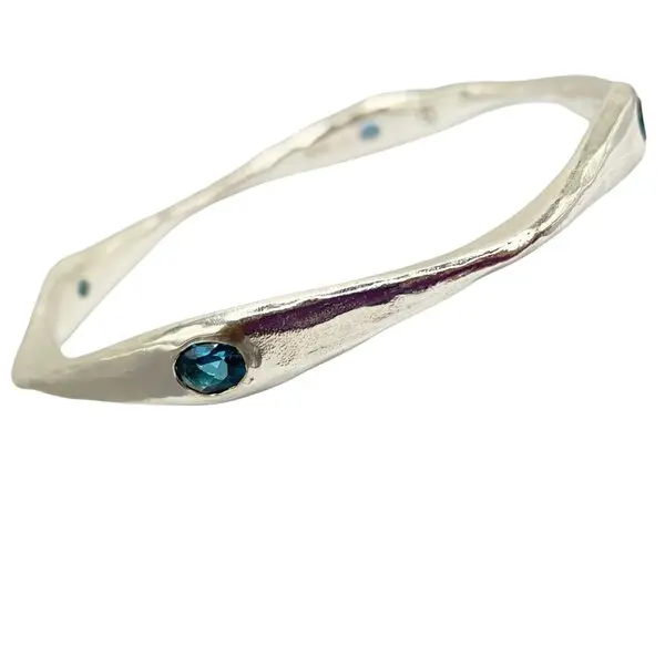 AMY DELSON JEWELRY Blue / Silver Brooke London Blue Topaz Four Stone Sterling Silver Bangle Bracelet - Blue/silver
