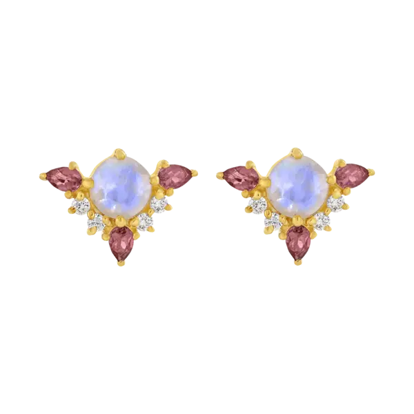 LA KAISER Rainbow Moonstone & Topaz Unicorn Dream Studs - Pink