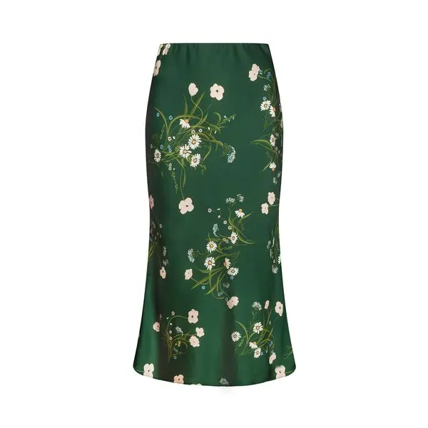 URBAN TOUCH Floral Print Satin Midi Skirt - Green