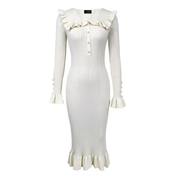 CHANEL JOAN ELKAYAM Ruffled Detailed Knitted Dress Off - White