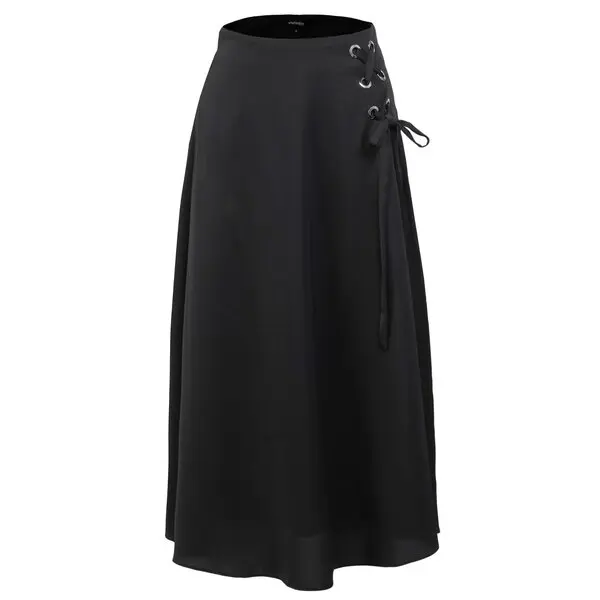 SMART AND JOY Lacing On Side Trapeze Midi Skirt - Black