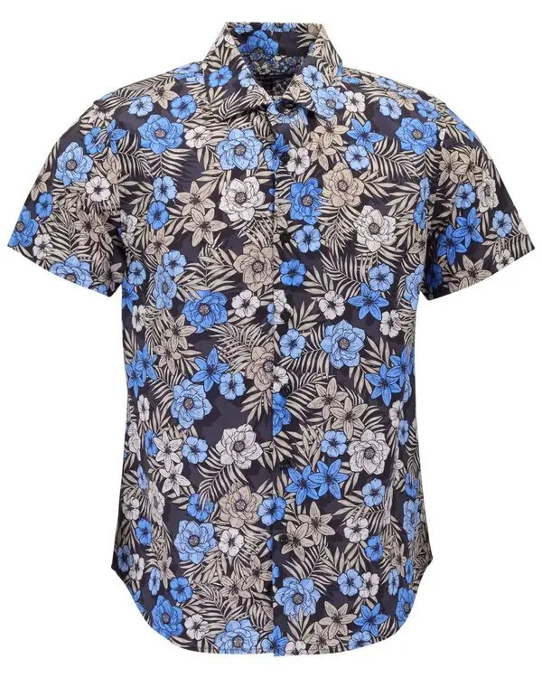 LORDS OF HARLECH Scott Tropical Mix Printed Button Up Shirt - Black