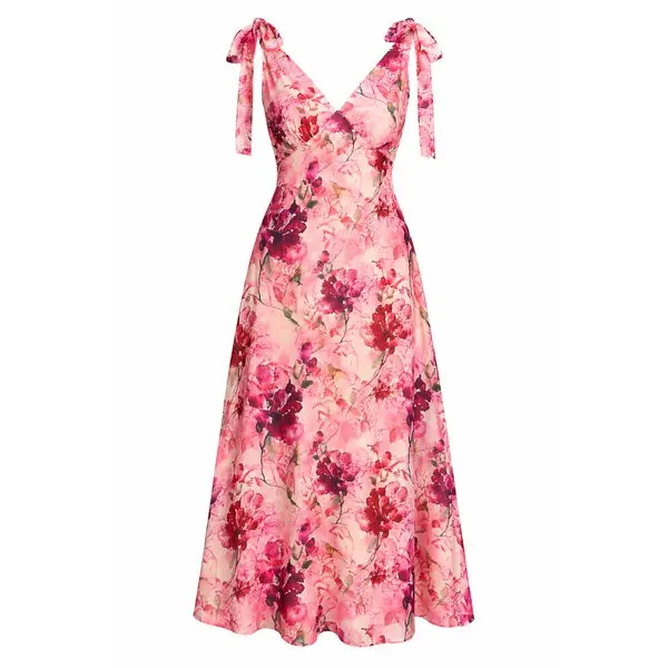 GIRL IN MIND Beverly Floral Tie Shoulder Midi Dress - Pink
