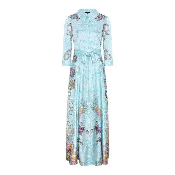 JESSICA RUSSELL FLINT Belted Maxi Shirt Dress / Floral Medley - Blue