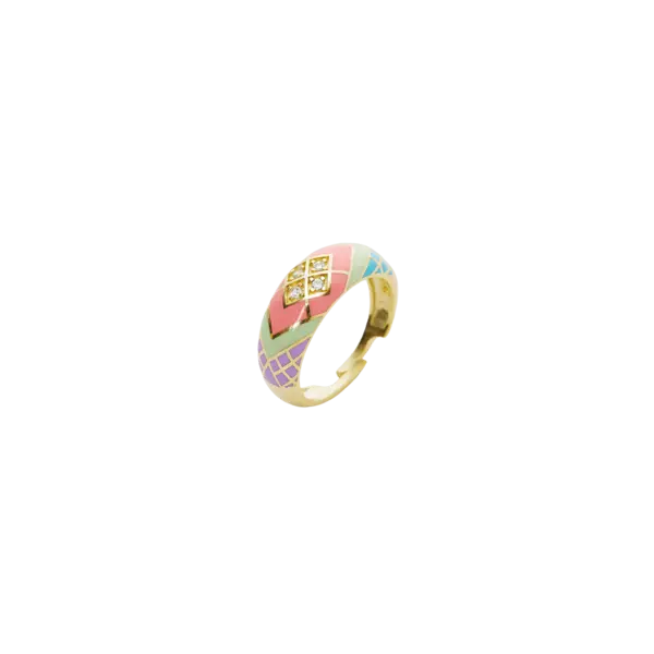 SPERO LONDON Enamel Five Color Diamond Sterling Silver Dome Ring - Pink