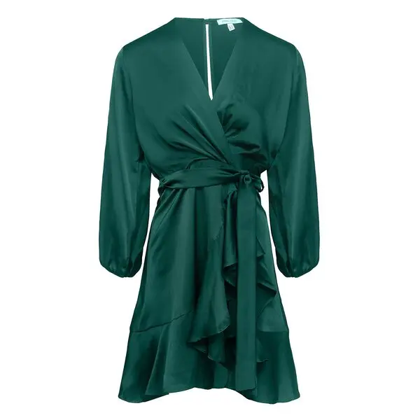 URBAN TOUCH Long Sleeve Wrap Front Dress - Green