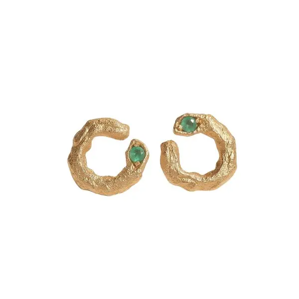CLAIRE HILL DESIGNS Emerald Asymmetric Branch Earrings - Gold