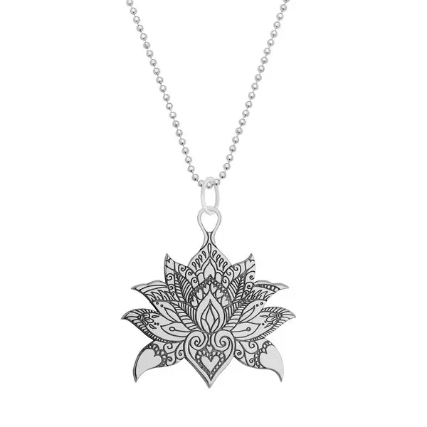 CARTERGORE Large Lotus Flower Pendant Necklace - Silver