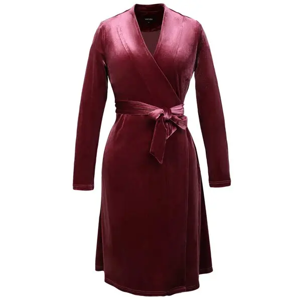 SMART AND JOY V Neckline Wrap Velvet Dress Burgundy - Red