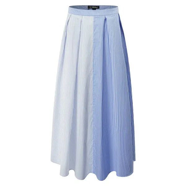 SMART AND JOY Long Two-tone Cotton Skirt - Blue