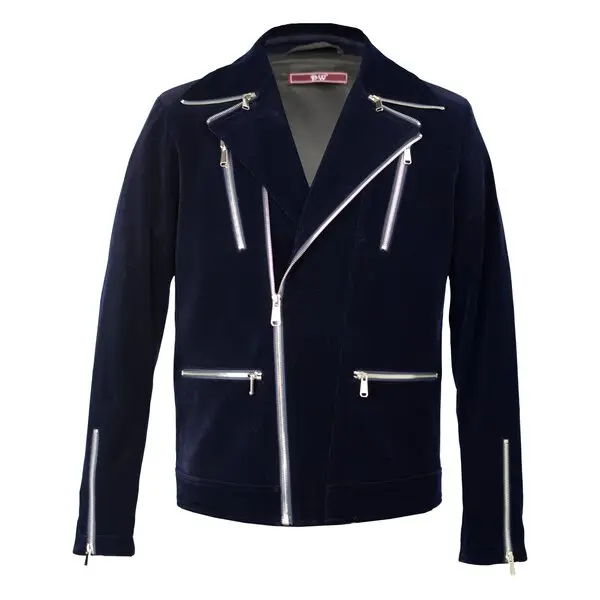 DAVID WEJ Washington Corduroy Biker Jacket Navy - Blue