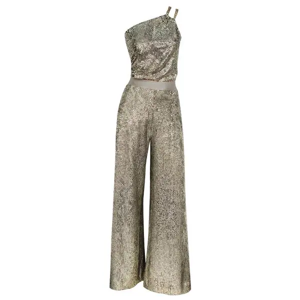 ME & THEE Ponder A Thought Metallic Snakeskin Jumpsuit - Gold