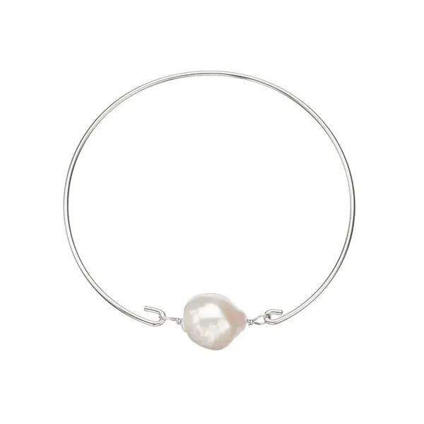 LILY & ROO Sterling Baroque Pearl Bangle - Silver