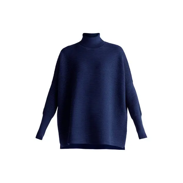 PAISIE Turtleneck Ribbed Jumper In Navy - Blue