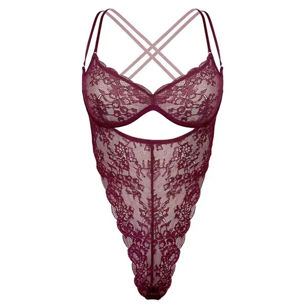 MONIQUE MORIN LINGERIE Rush Ouvert Bodysuit Velvet - Red