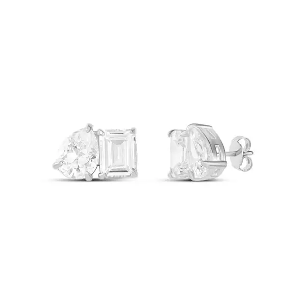 SHYMI Two Stone Prong Set Earrings - Silver