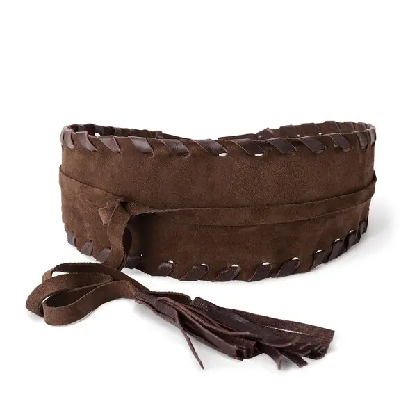 JUAN-JO Dark Suede Wrap Belt With Tassels - Brown