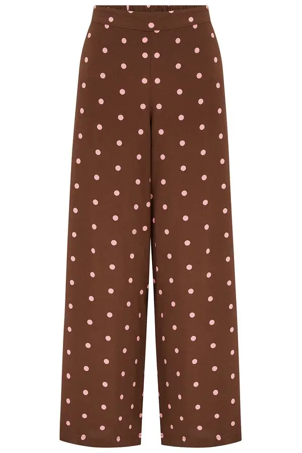 SUGARHILL BRIGHTON Patsy Palazzo Trousers Pink Polka - Brown