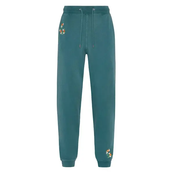 INGMARSON Floral Embroidered Organic Cotton Joggers Teal - Green