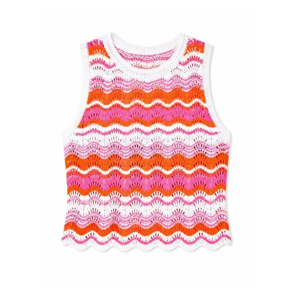 YUMI Stripe Crochet Stripe Vest Top - Orange