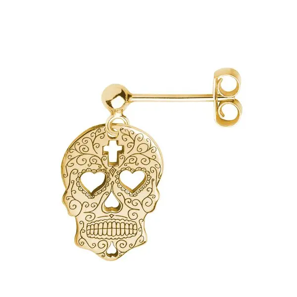 CARTERGORE Sugar Skull With Heart Eyes Single Short Drop Earring - Gold
