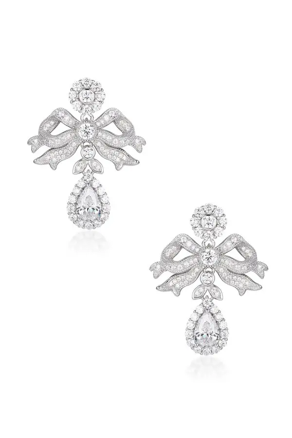 SANTINNI Elizabeth Bow & Drop Earrings - Silver