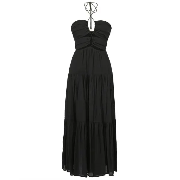 SMART AND JOY Front Cut-out Strappy Maxi Summer Dress - Black