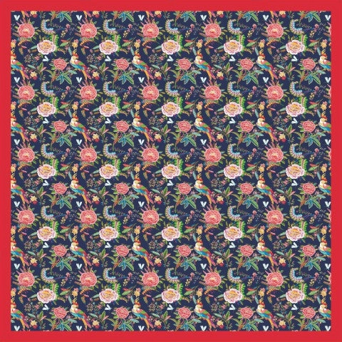 LAZYJACK PRESS Garden Party Silk Scarf Navy - Blue