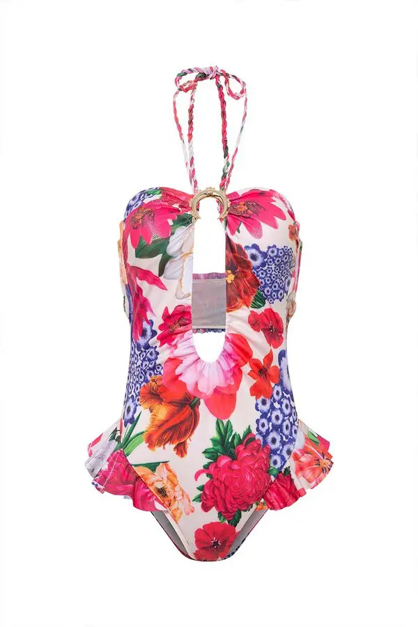 LUNA B Giselle Floral One-piece Swimsuit - Beige
