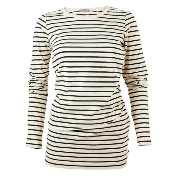 COVE Neutrals Long Length Cotton Stone & Stripe Tee - Black