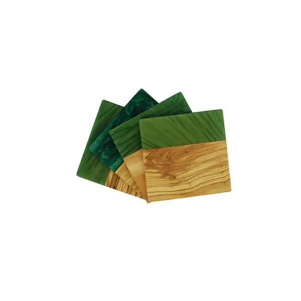 GREYMINT Brown / Green Yaya Olive Wood Coasters With Green Resin - Brown/green